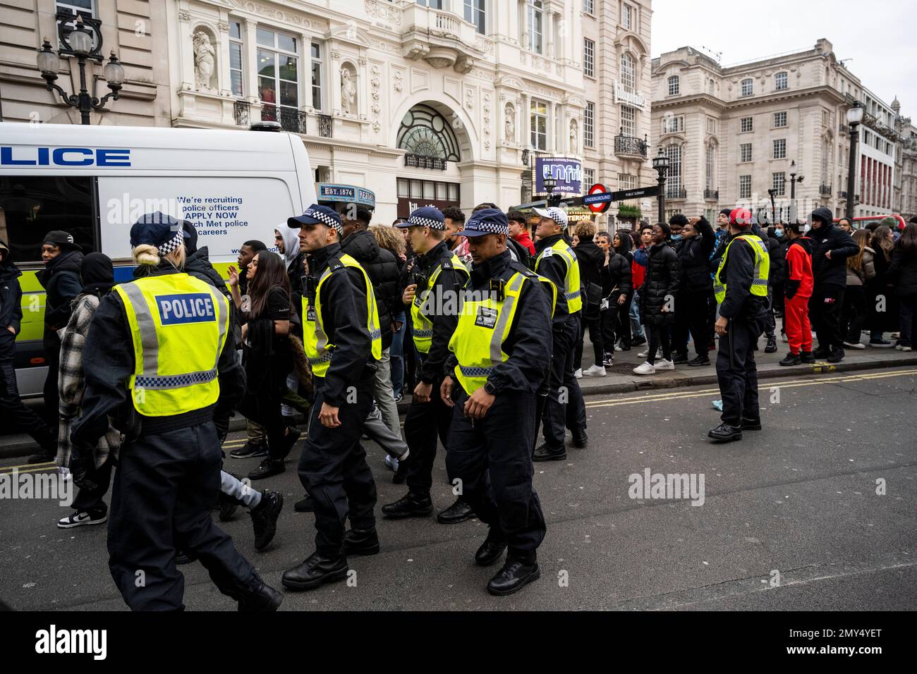 London, UK. 4 February 2023. Police in attendance as Digga D, a drill ...