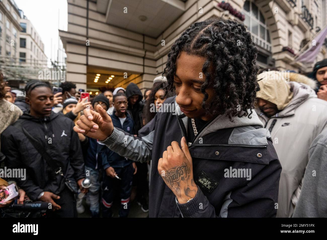 London, UK. 4 February 2023. Digga D, a drill rapper, makes a stealth ...
