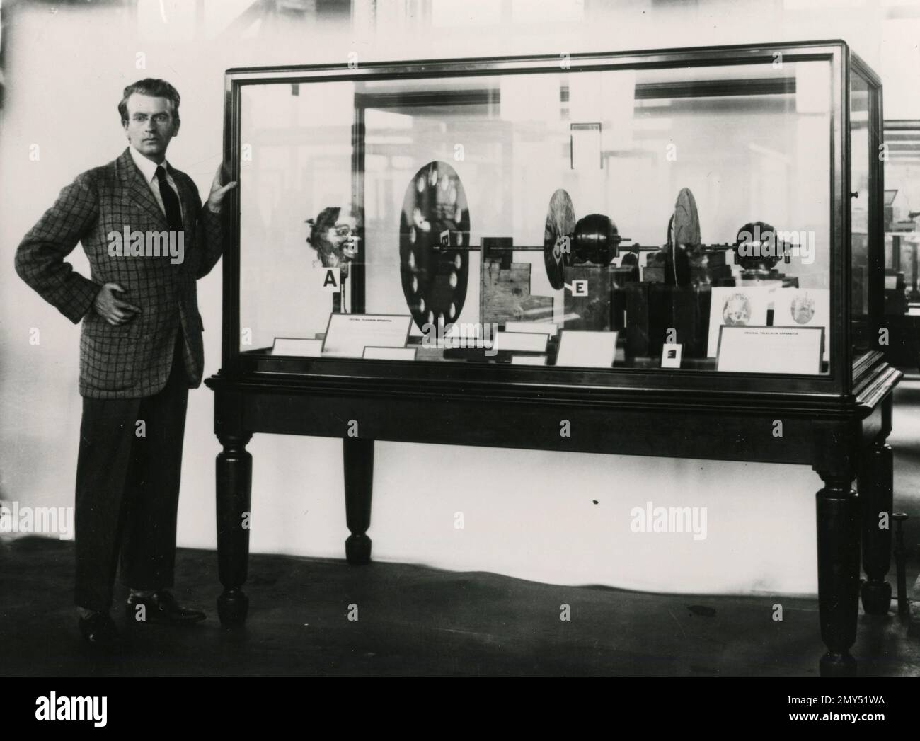 Scottish inventor John Logie Baird with his first television experiment model, Science Museum ...