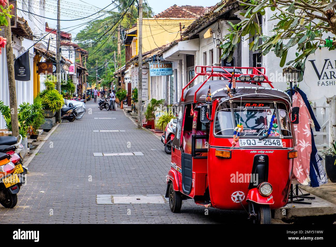 Tuk tuk on the quiet streets Inside the old Dutch Fort area of Galle, a walled coastal town in ...