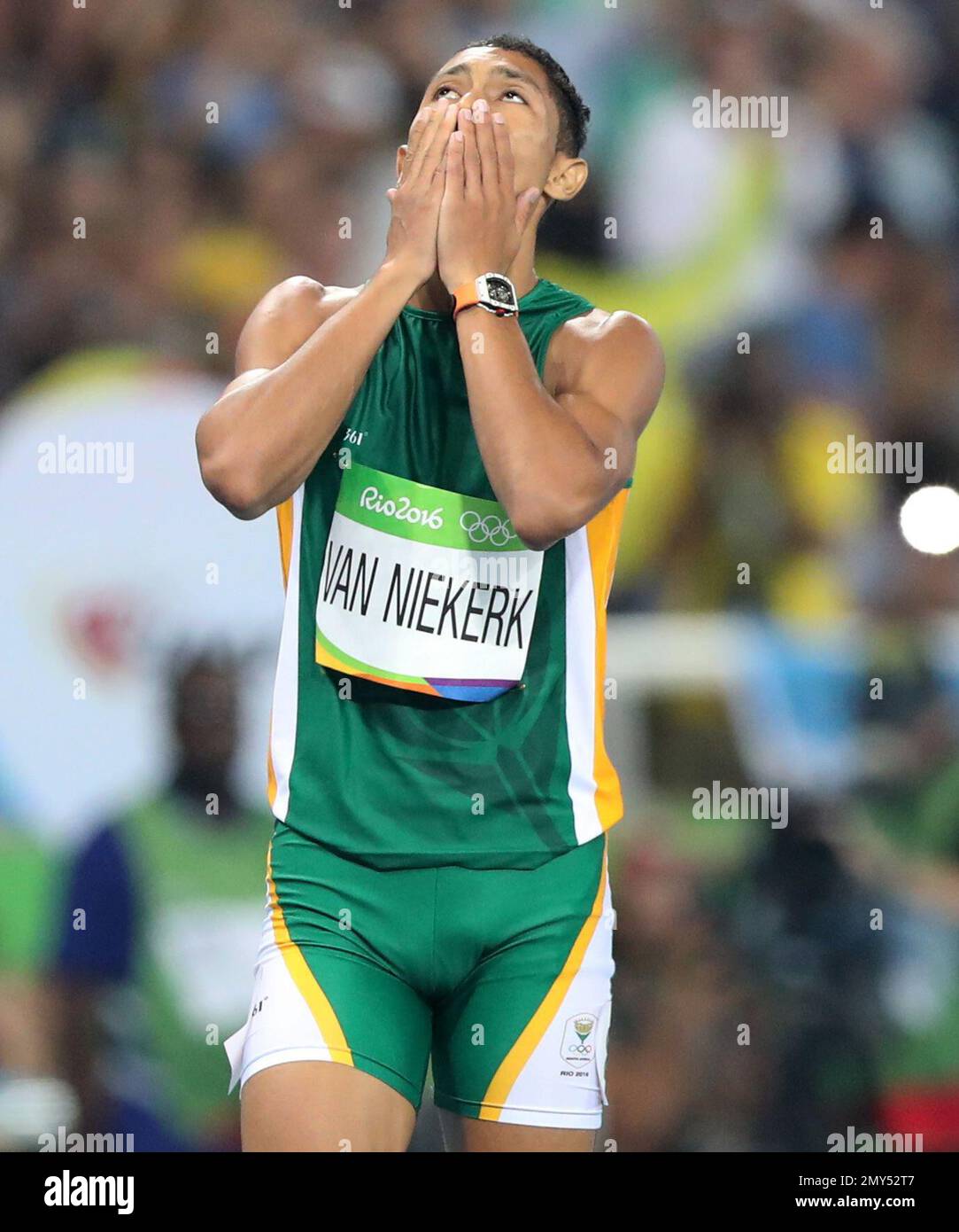 South Africa's Wayde Van Niekerk celebrates after winning the men's 400 ...