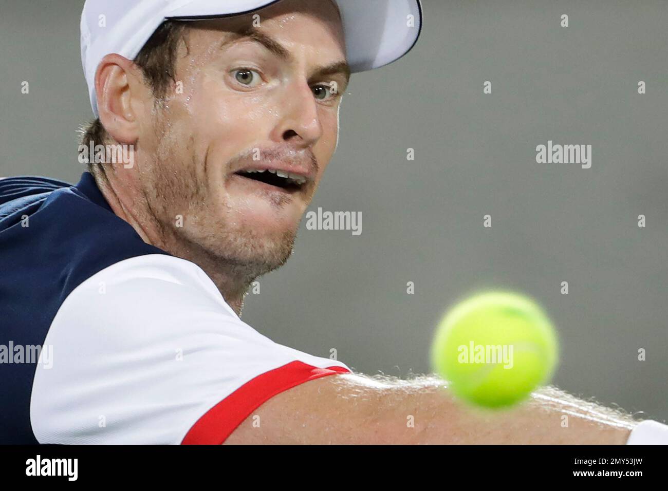 Andy Murray, of England, returns to Juan Martin del Potro, of Argentina ...