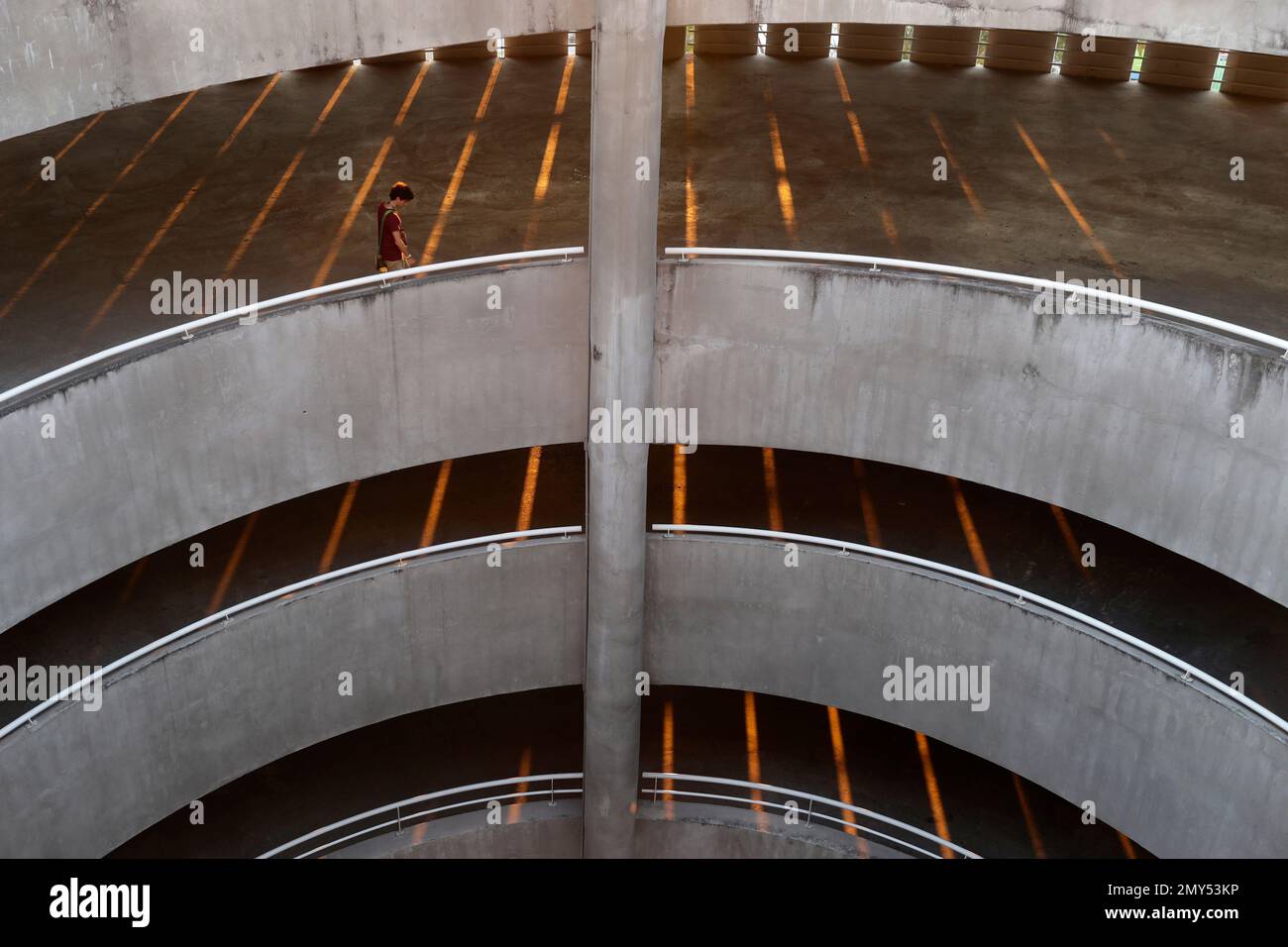 A person walks up the ramp to take their seat for the athletics ...