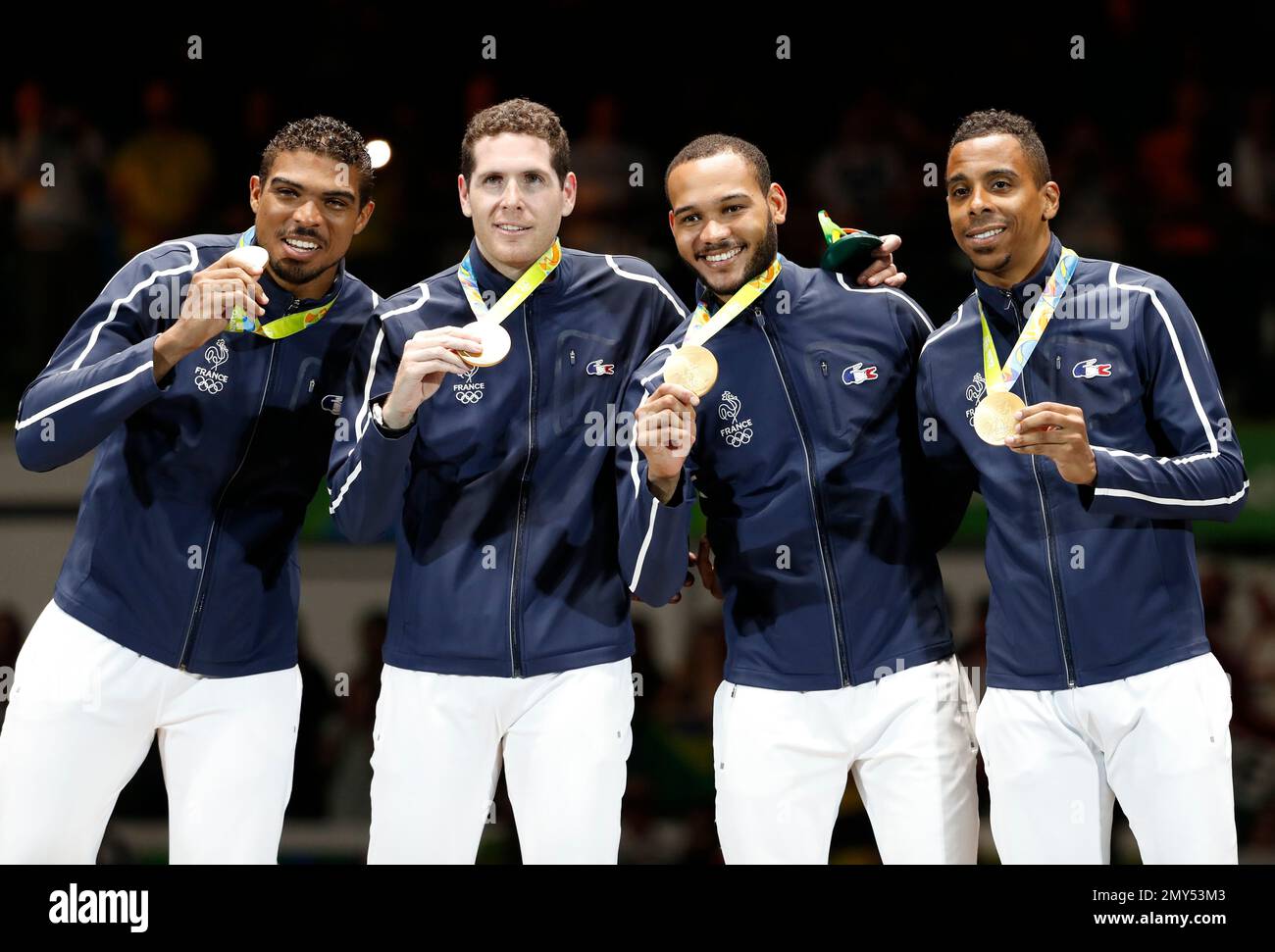 France Fencing team celebrate with the gold medals they won at a men's ...