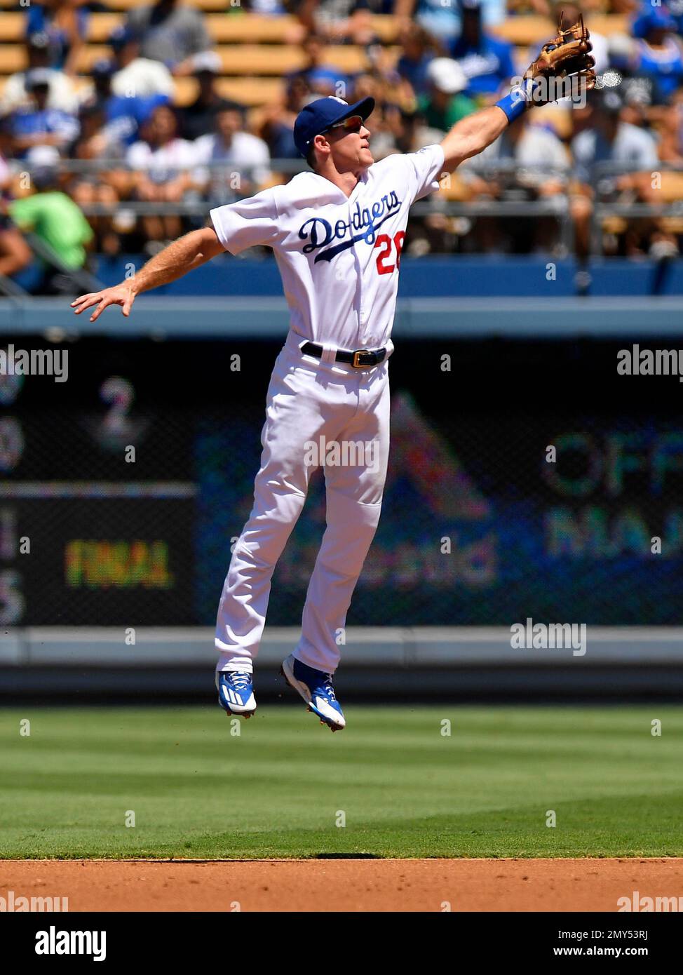 Los Angeles Dodgers second baseman Chase Utley makes a catch on a ball ...