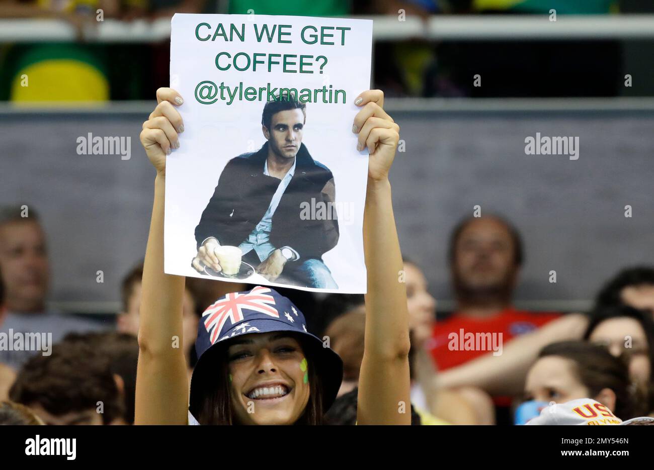 Australia fan holds placard addressing to Australia's Tyler Martin ...