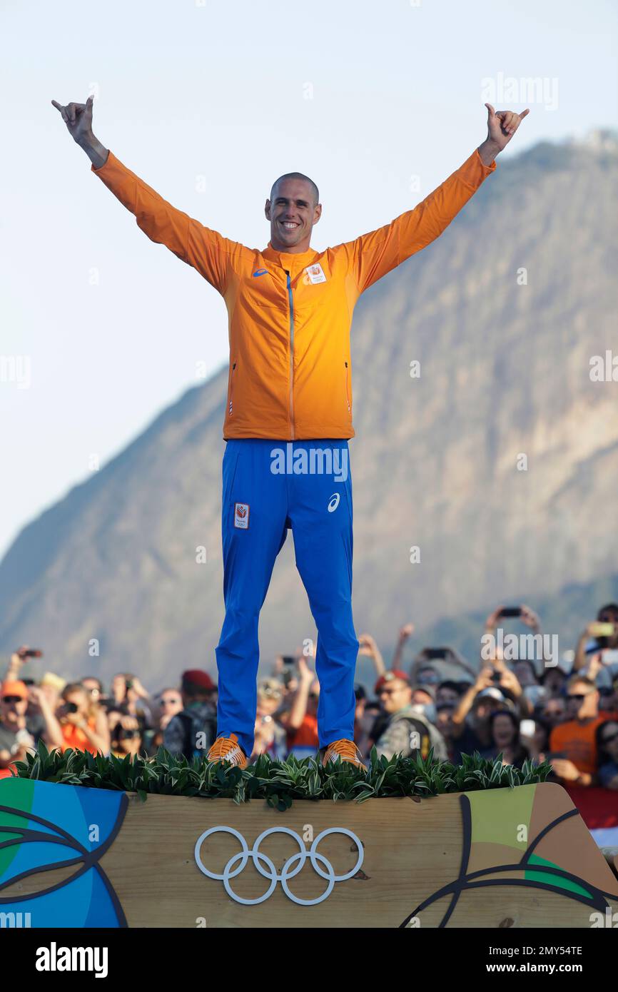 Netherlands' windsurfer Dorian van Rijsselberghe celebrates winning ...