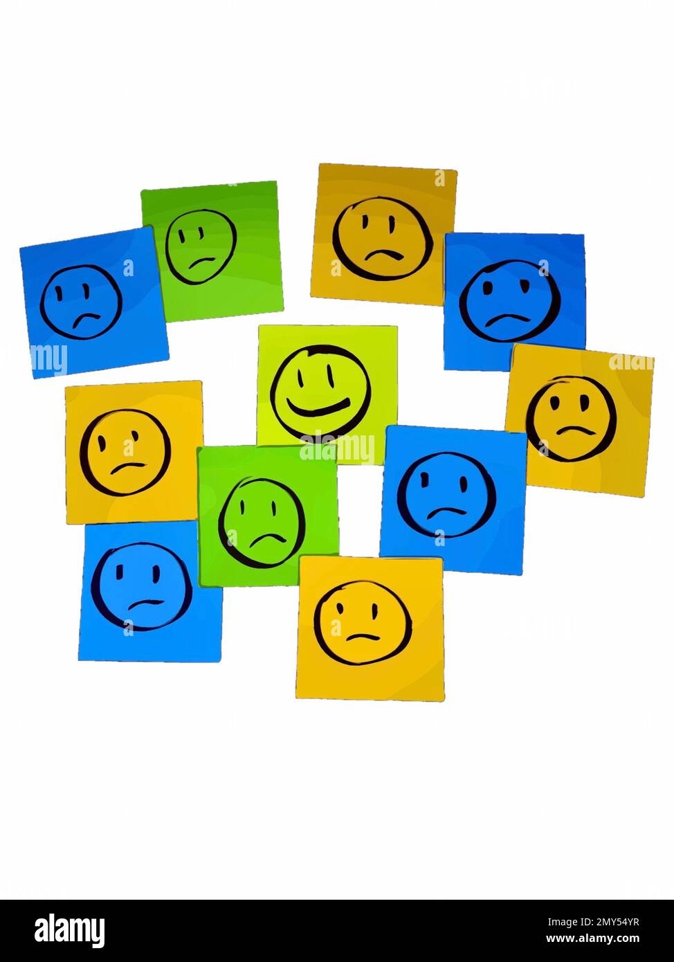 sad and happy faces on office notes representing feelings, emotion, and ...