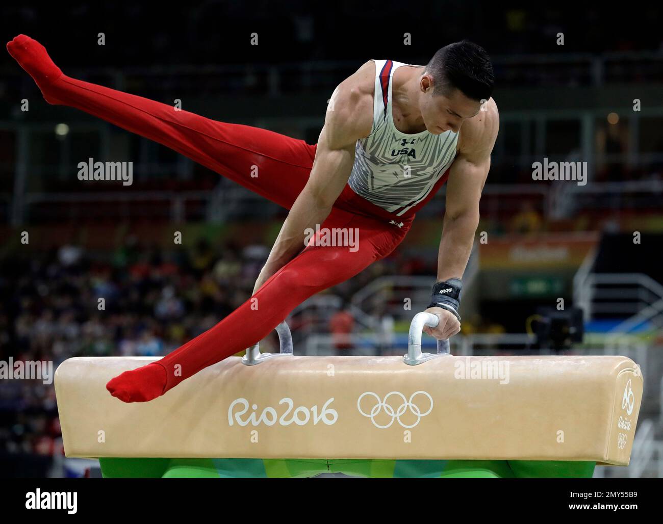 United States' Alexander Naddour performs on the pommel horse during ...