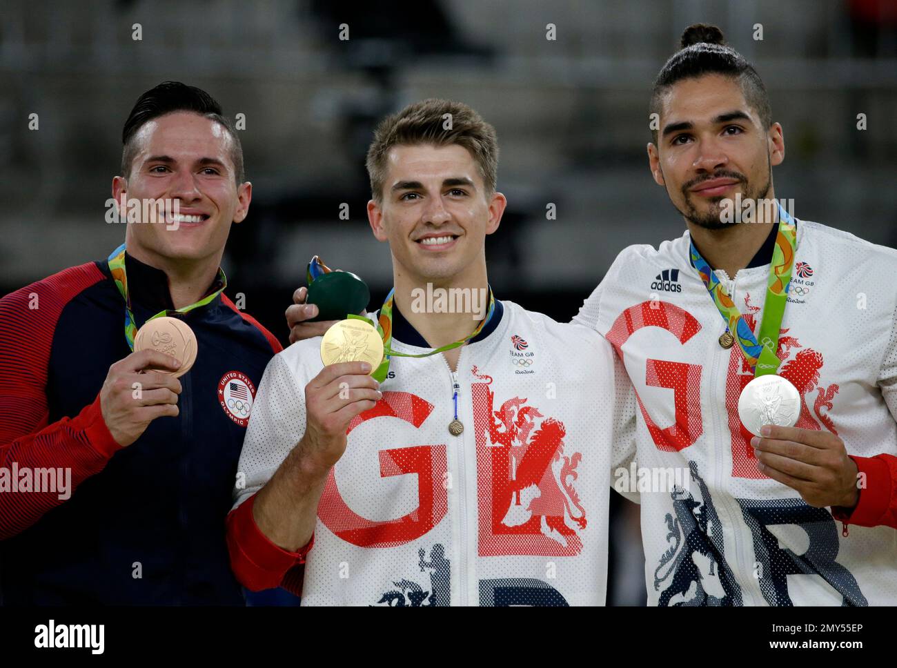 From left to right, United States' Alexander Naddour, bronze, Britain's ...