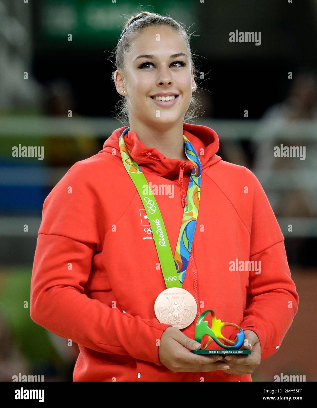 Switzerland's Giulia Steingruber, vault bronze, stands for the medal ...