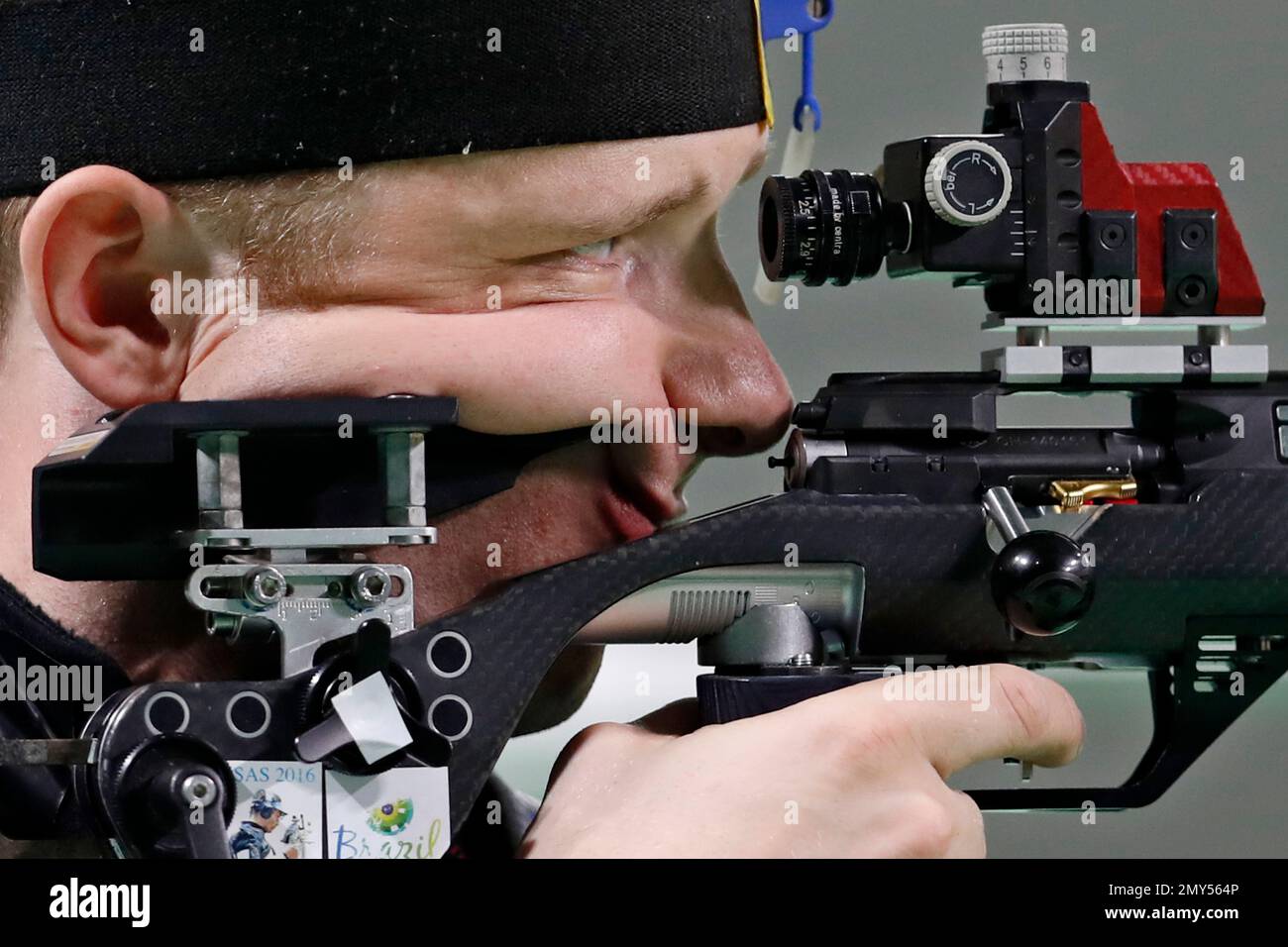 Fedor Vlasov of Russia shoots during the men's 50-meter rifle 3 ...