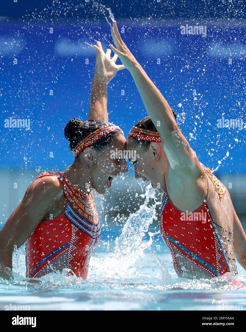France's Laura Auge and Margaux Chretien compete during the ...