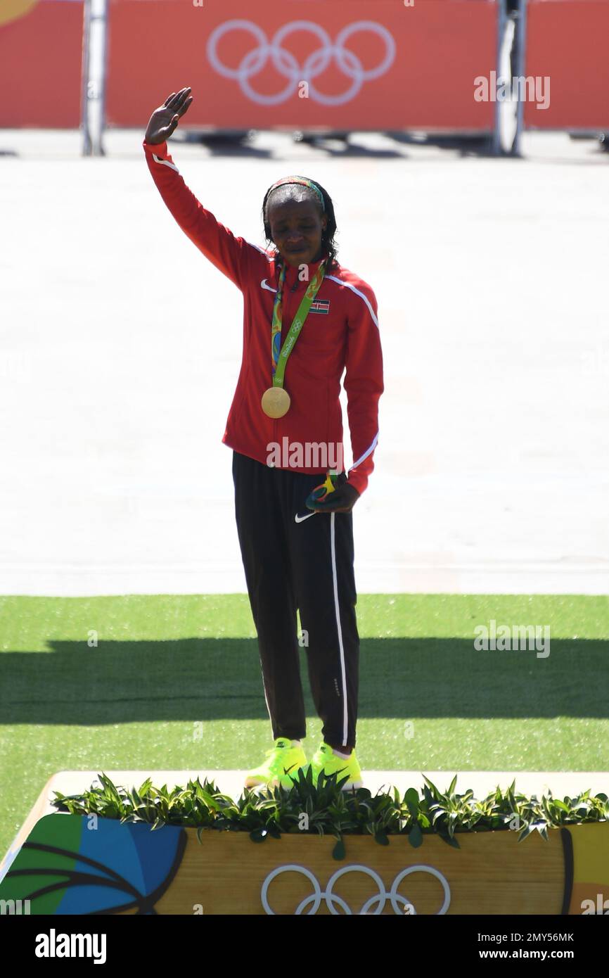 Gold medalist Kenya's Jemima Jelagat Sumgong waves during the medal ...