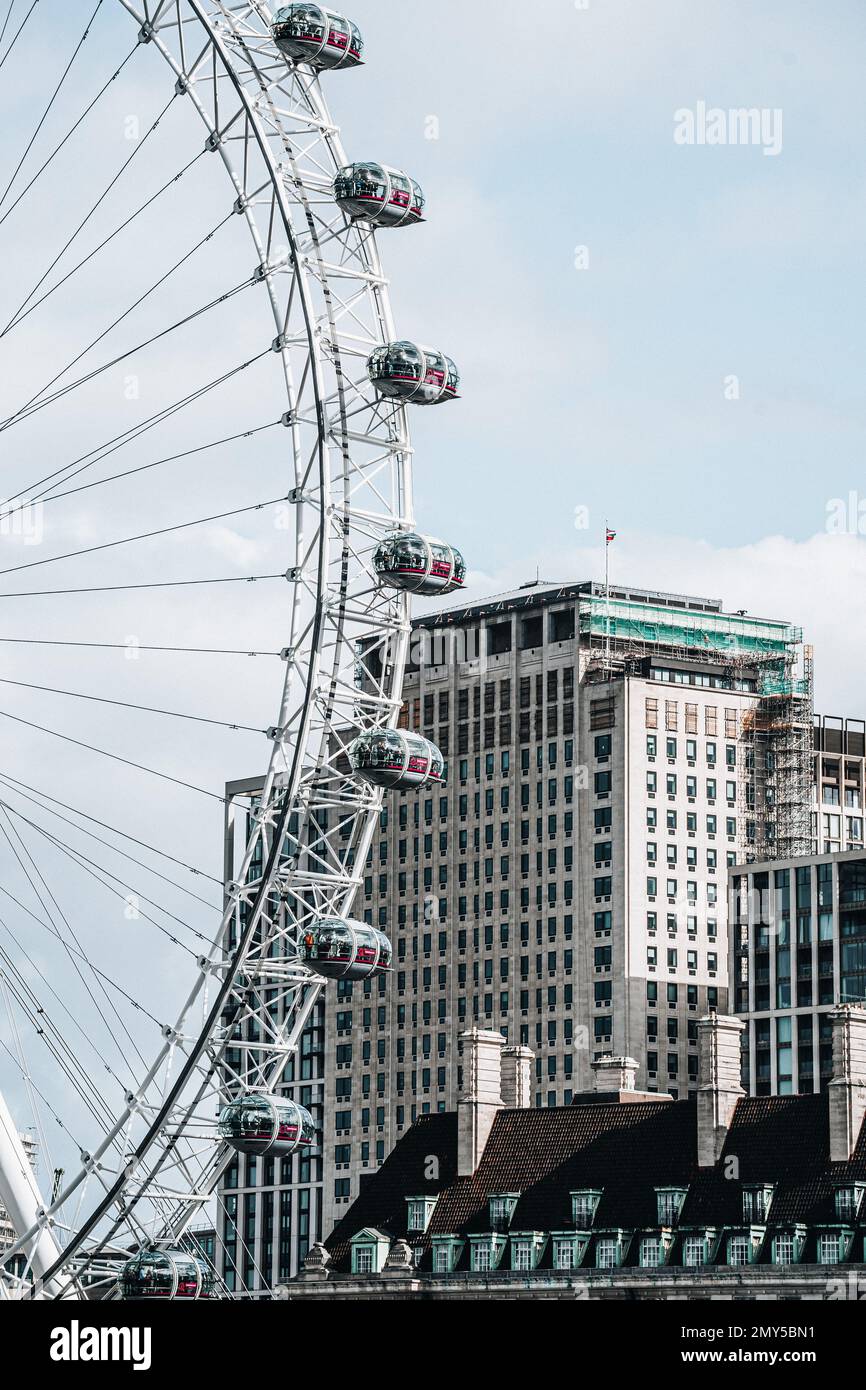 London Eye Ferris Wheel close up clear sky United Kingdom Stock Photo ...