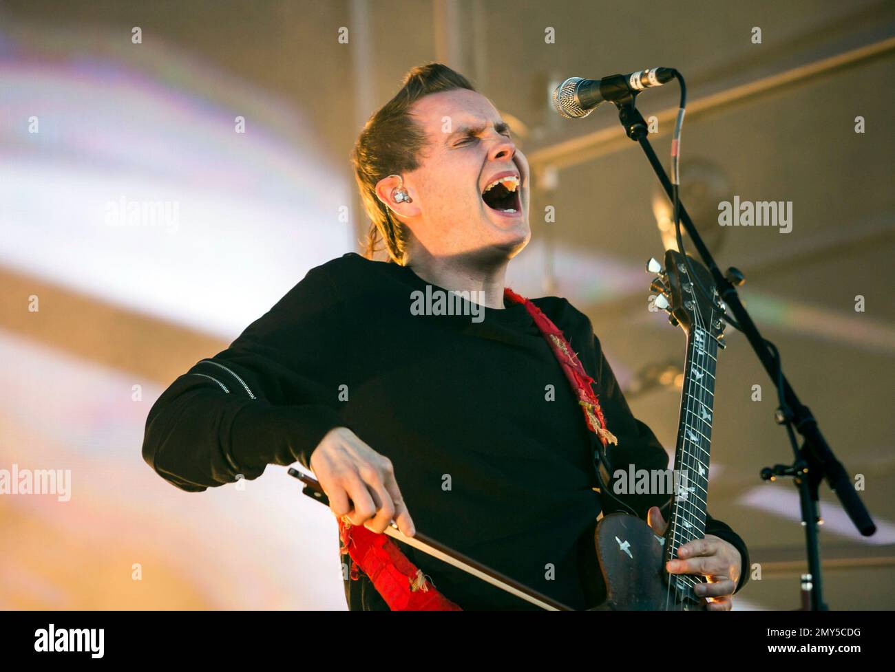 Jonsi Birgisson performs during the concert of the Icelandic post-rock ...