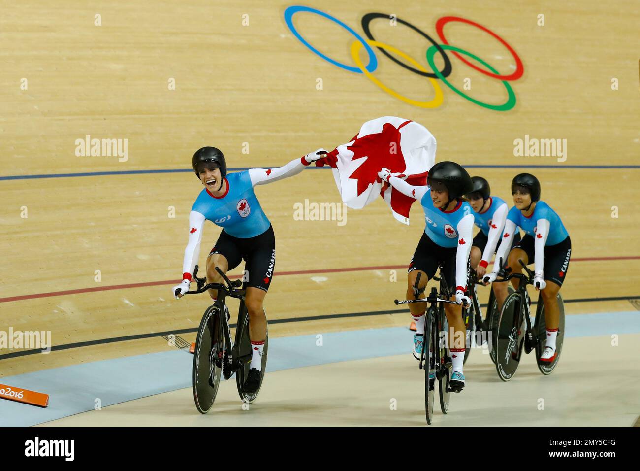 Canada's team celebrates after winning bronze in the women's team ...