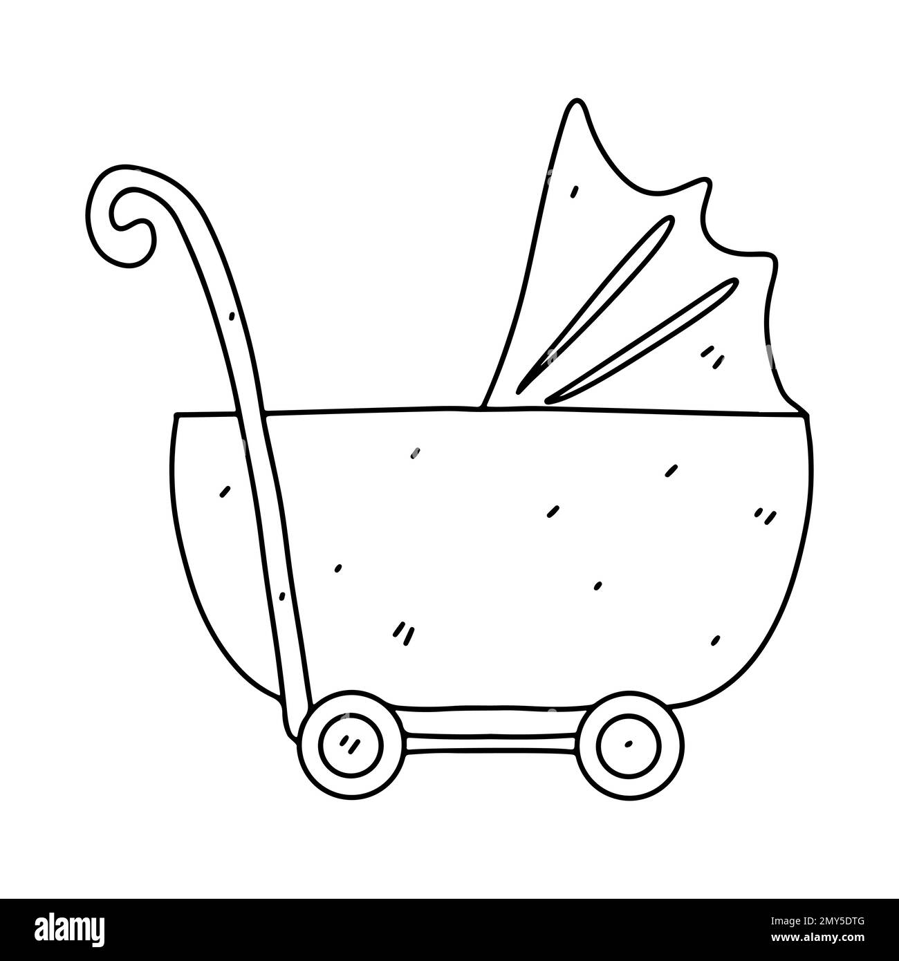 Baby stroller in hand drawn doodle style. Vector sillustration isolated ...