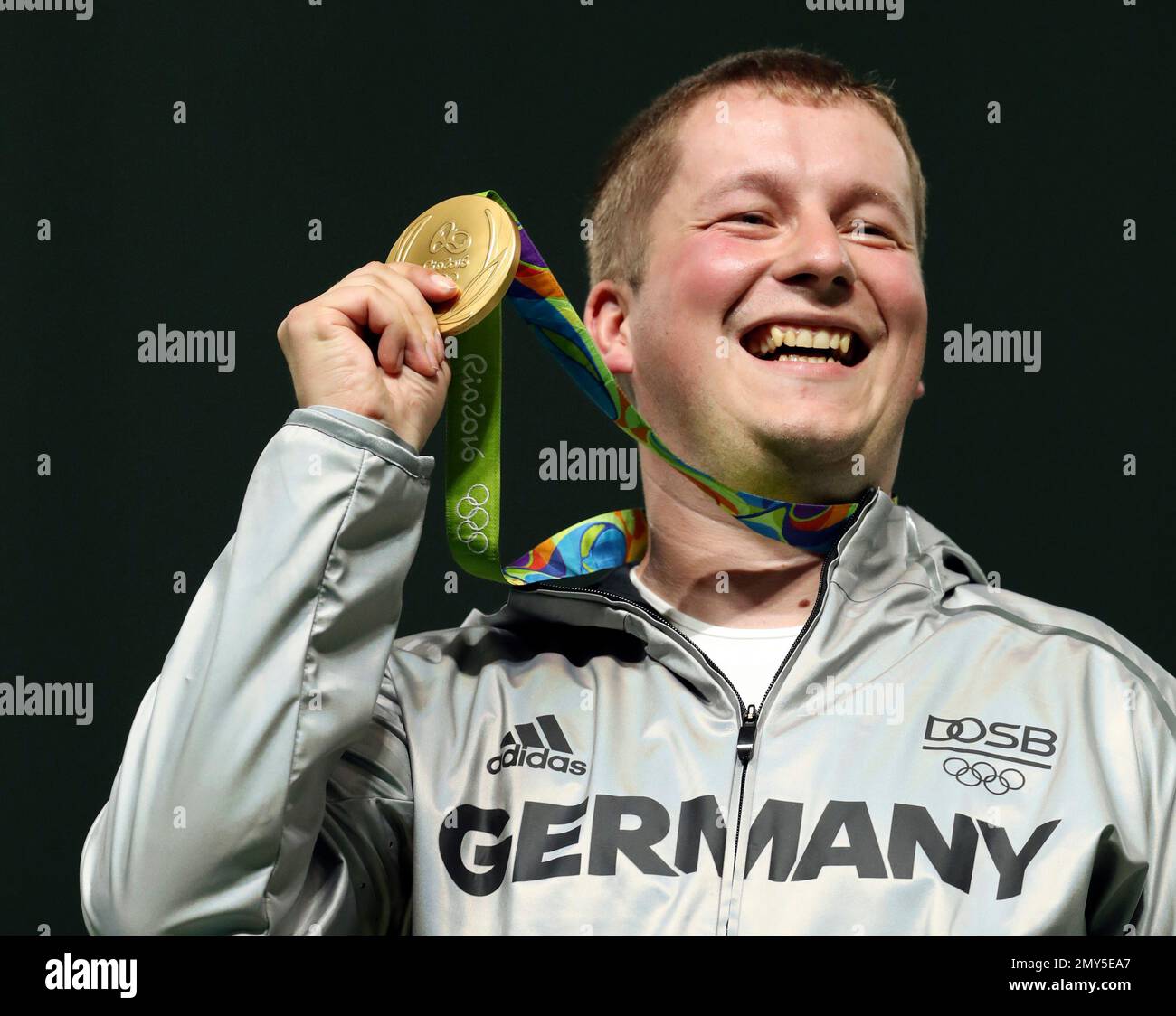 Christian Reitz of Germany celebrates his gold medal during the men's ...