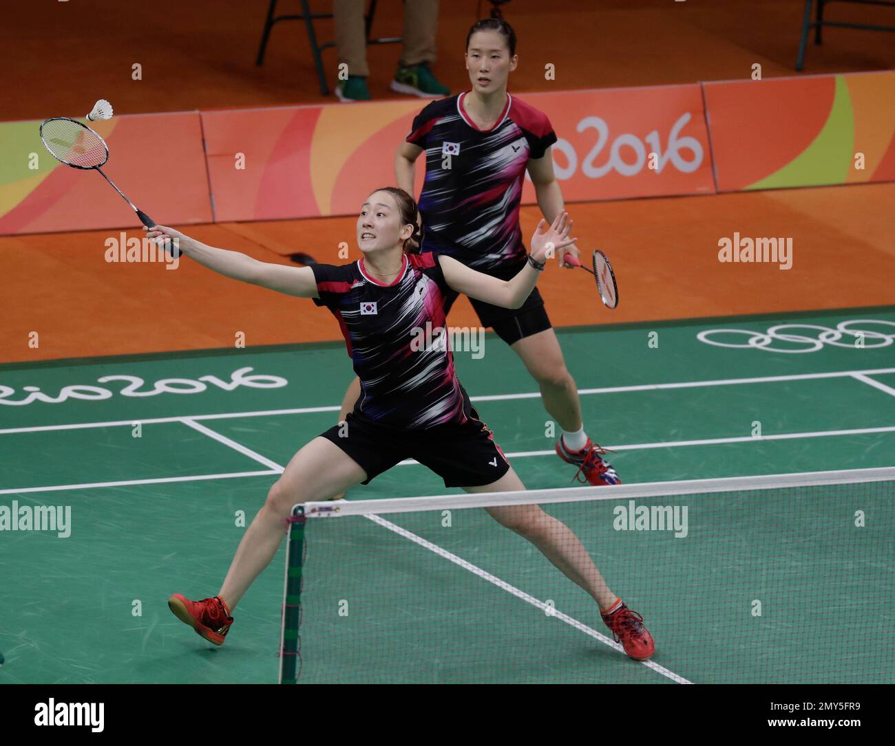 South Korea's Lee So-hee, left, and Chang Ye-na return a shot to China ...