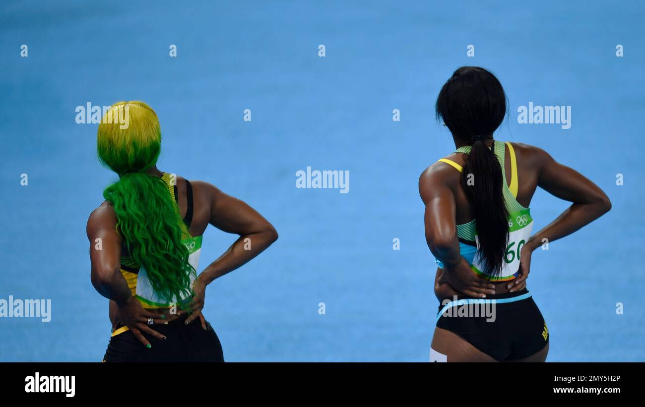 Jamaica's Shelly-Ann Fraser-Pryce, left, and Bahamas' Tynia Gaither ...