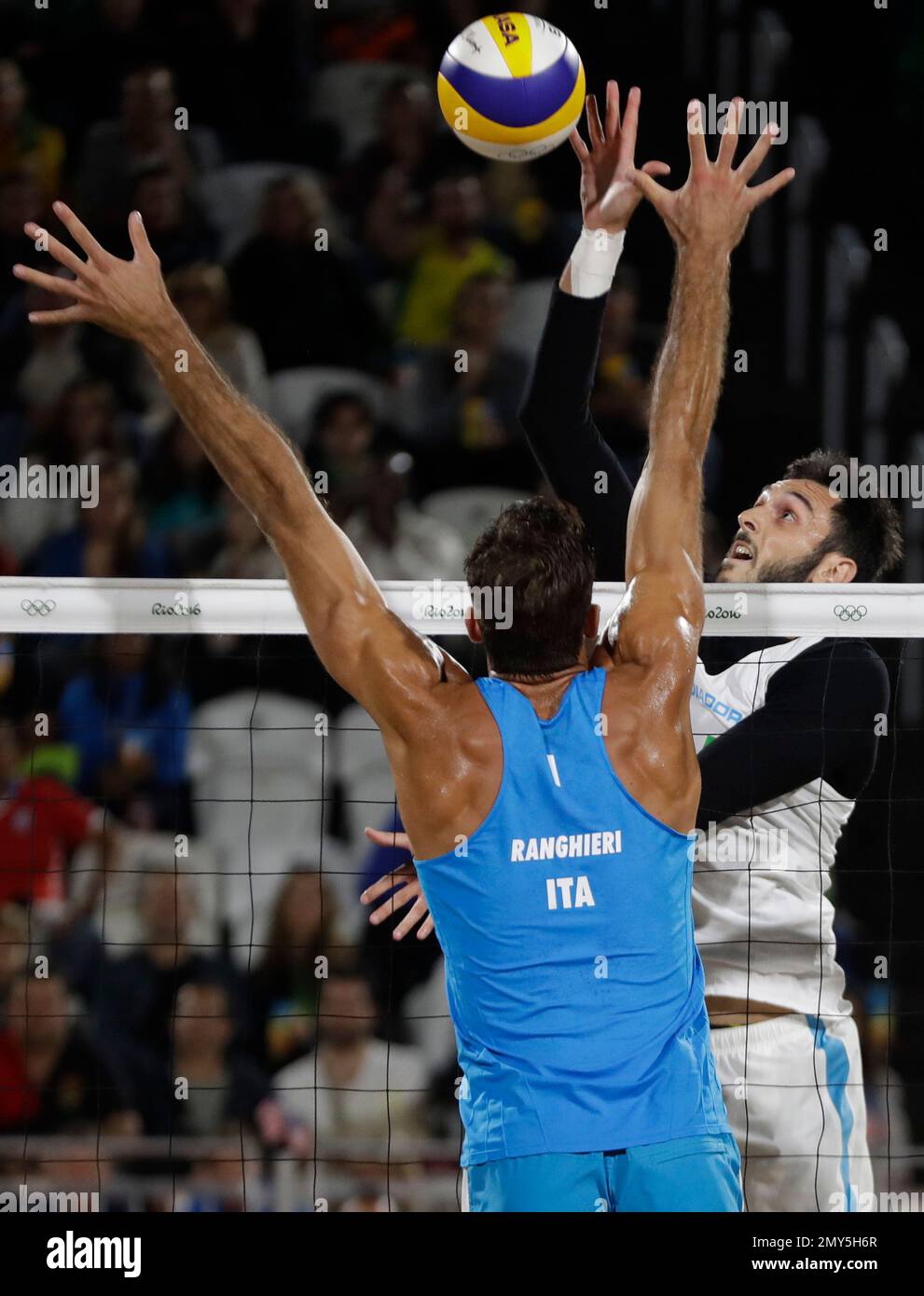 Italy's Alex Ranghieri, left, tries to block his compatriot Paolo ...