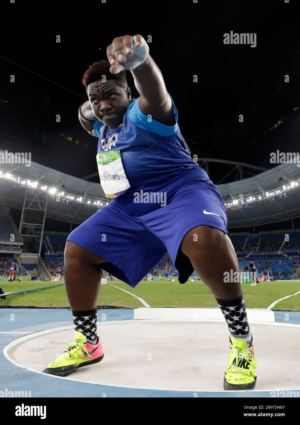 United States' Raven Saunders competes in the final of the women's shot ...
