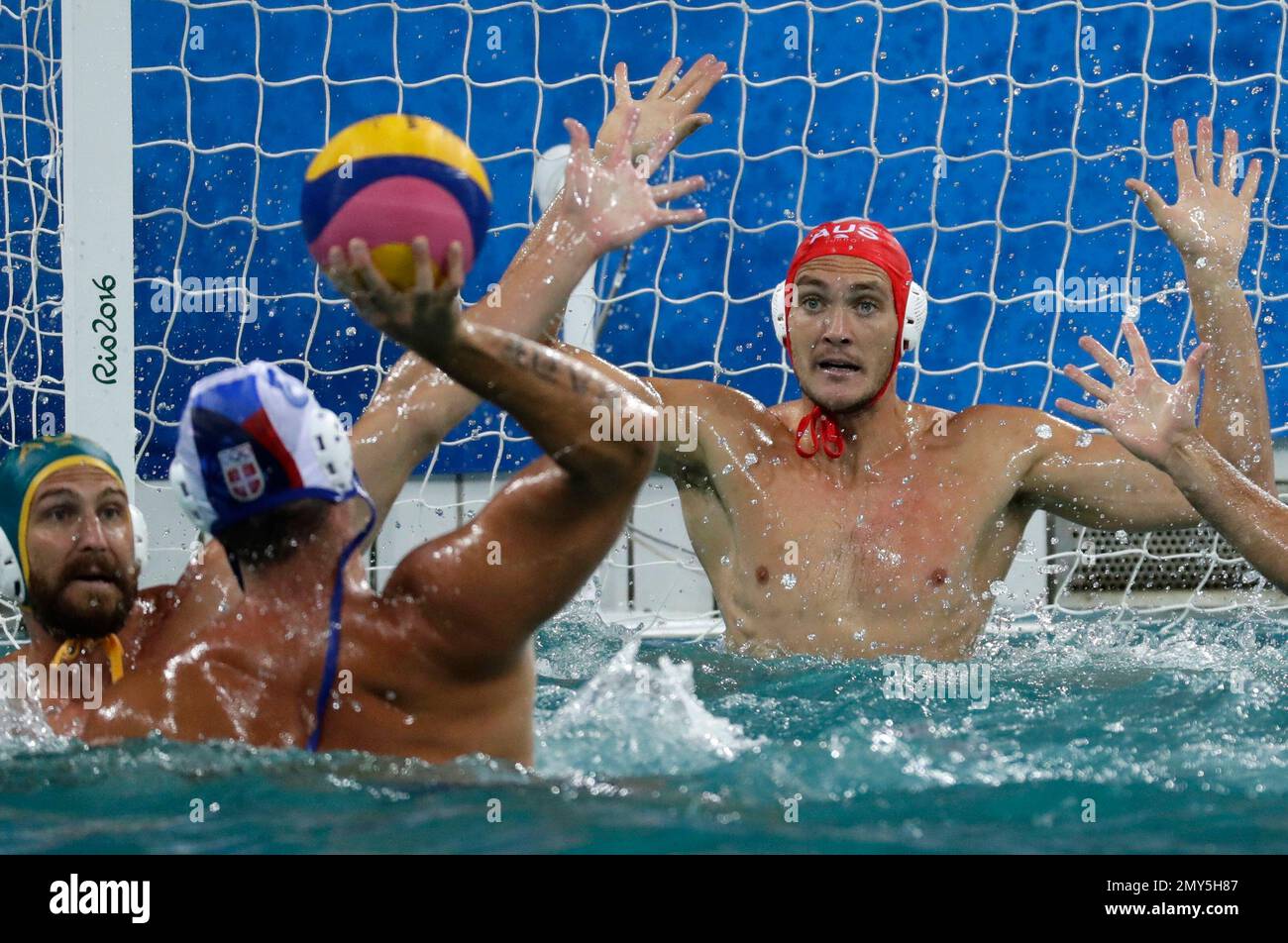 Serbia's Milan Aleksic shoots and scores against Australia during men's ...