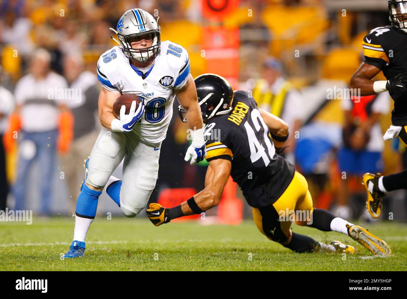 Detroit Lions wide receiver Jace Billingsley (16) gets past Pittsburgh ...