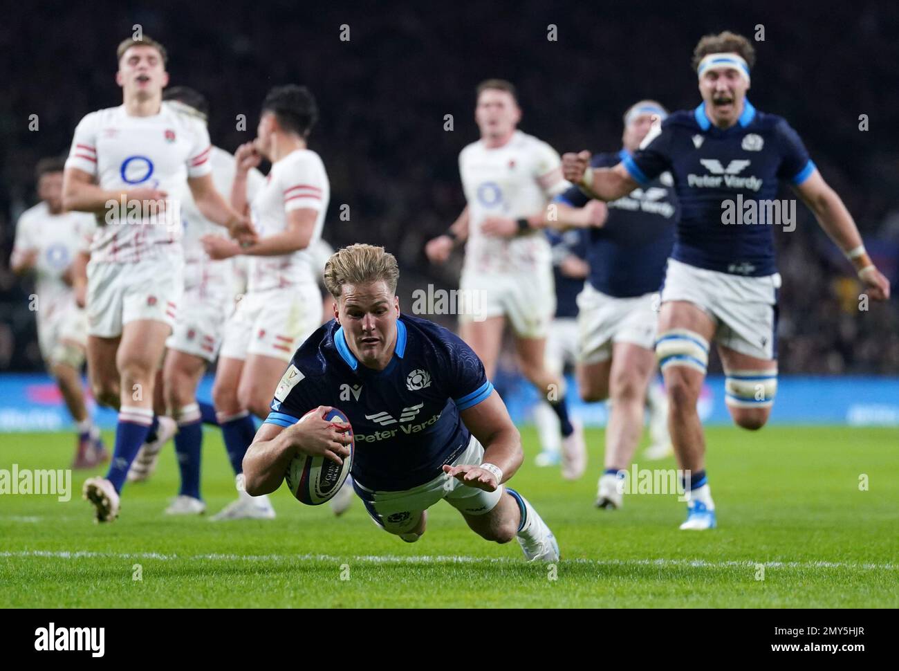 Scotland's Duhan van der Merwe scores their side's second try during ...