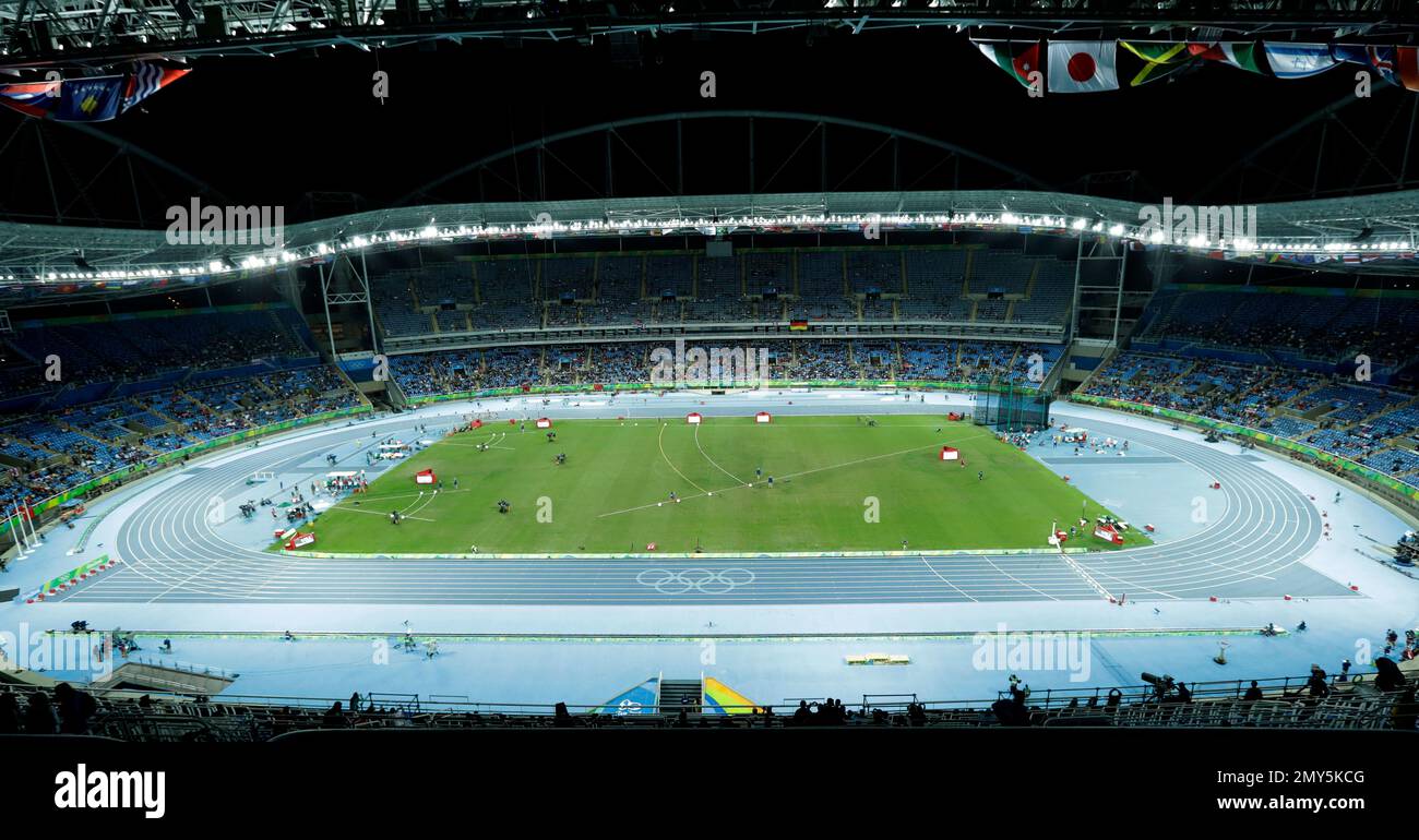 Empty seats inside the Olympic stadium during the athletics ...