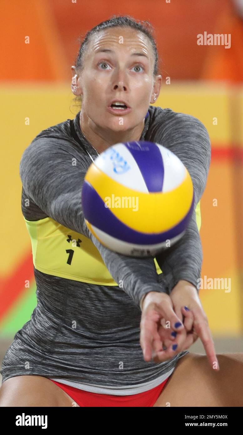 Spain's Liliana Fernandez passes a ball during a women's beach ...