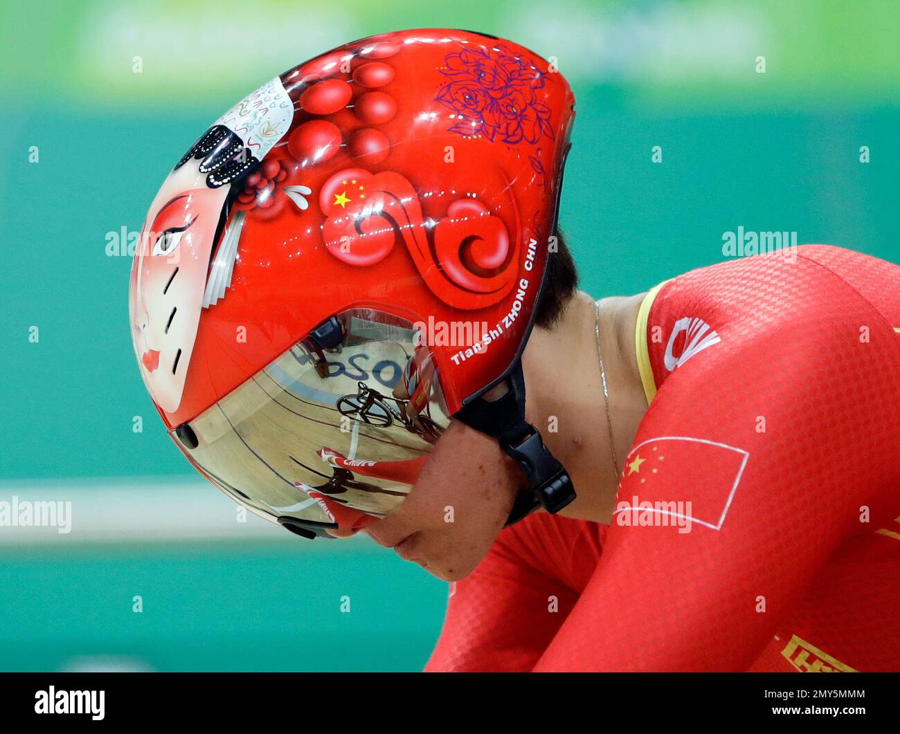 Zhong Tianshi of China gets ready to compete in the Women's team sprint ...