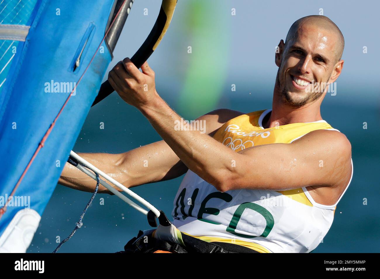 Netherlands' Dorian van Rijsselberghe smiles after crossing the finish ...