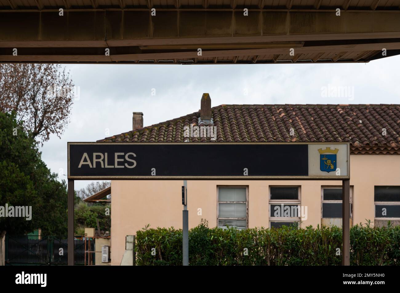 Arles, Provence, France, 1 1 2023 - Sign at the platform of the local ...