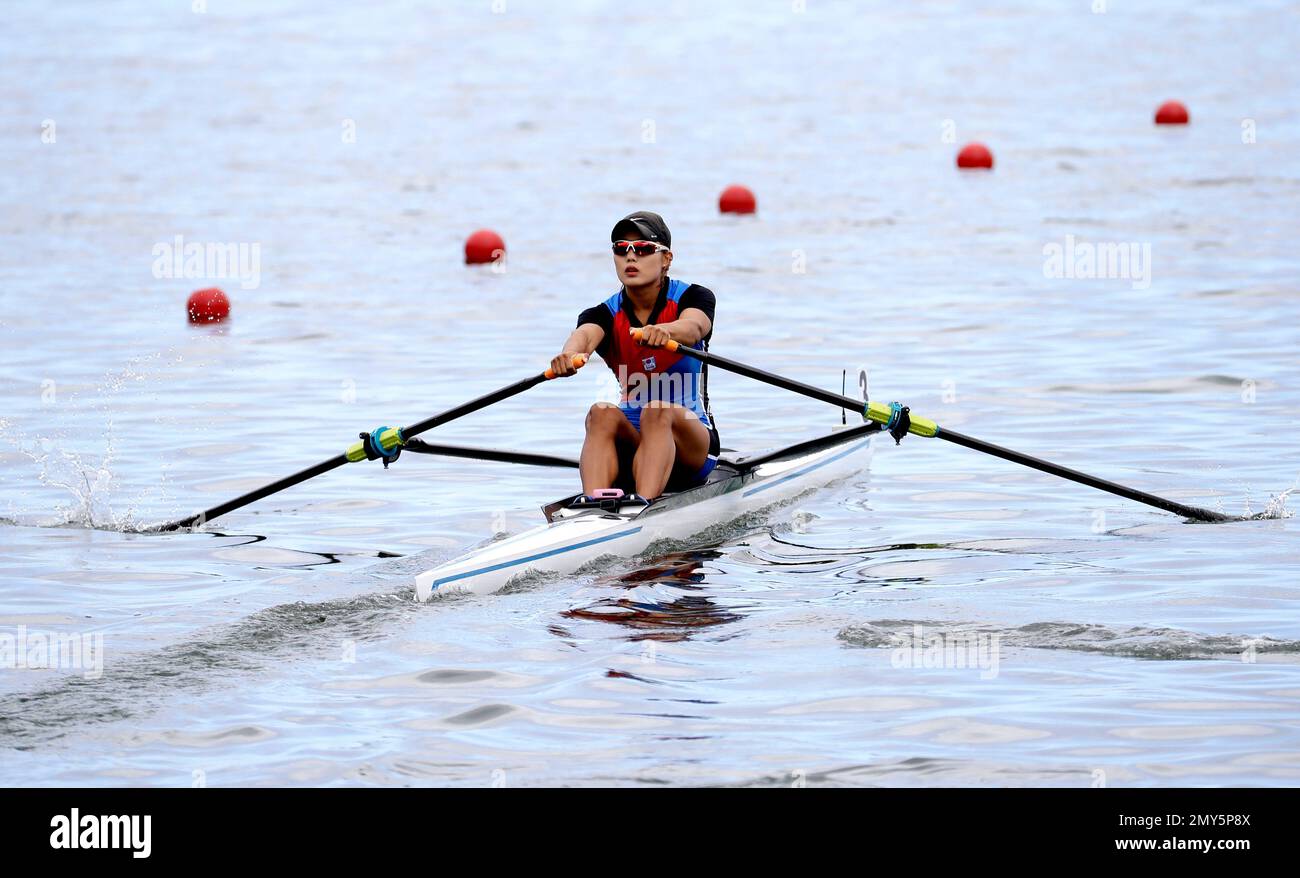 Ye-ji Kim, of South Korea, competes in the women's rowing single sculls ...