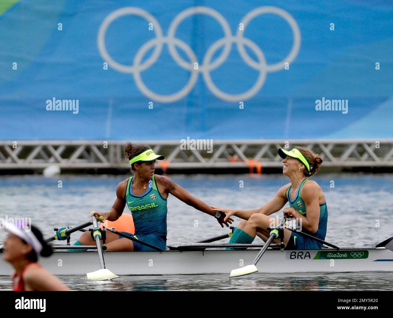 Vanessa Cozzi and Fernanda Ferreira, of Brazil, competes in the women's ...