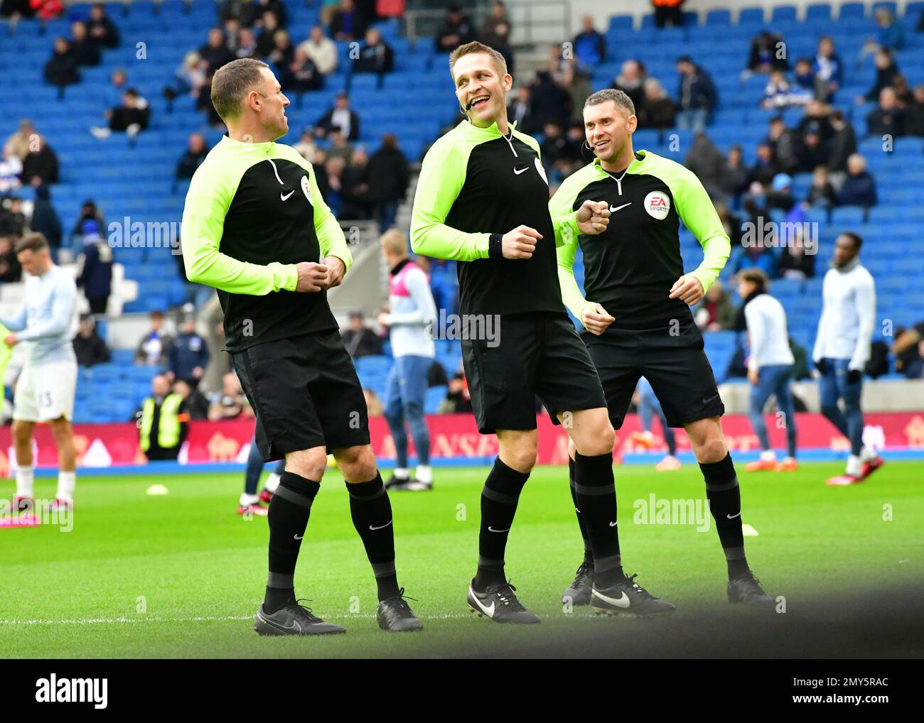 Brighton, UK. 04th Feb, 2023. Today's match officials Michael Oliver ...