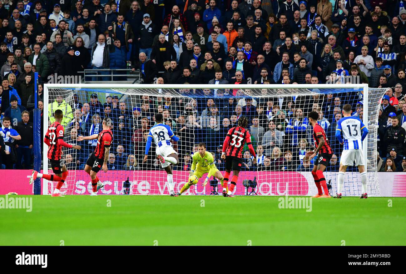 Brighton, UK. 04th Feb, 2023. Neto Goalkeeper of Bournemouth FC safely ...
