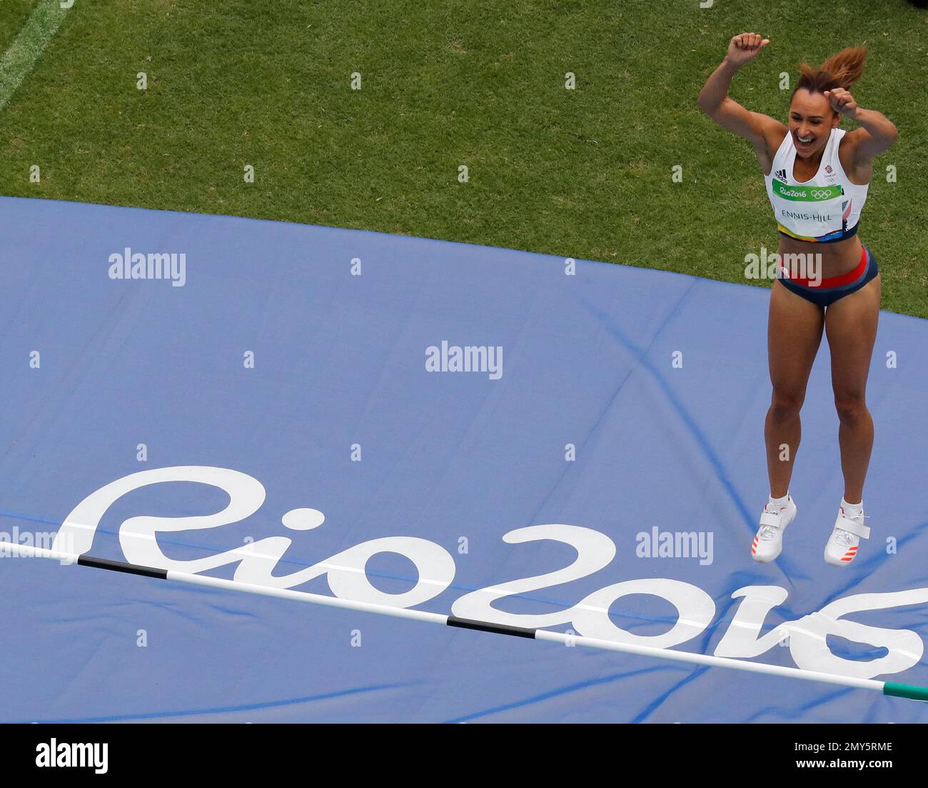 Britain's Jessica Ennis-Hill competes in the high jump portion of the ...