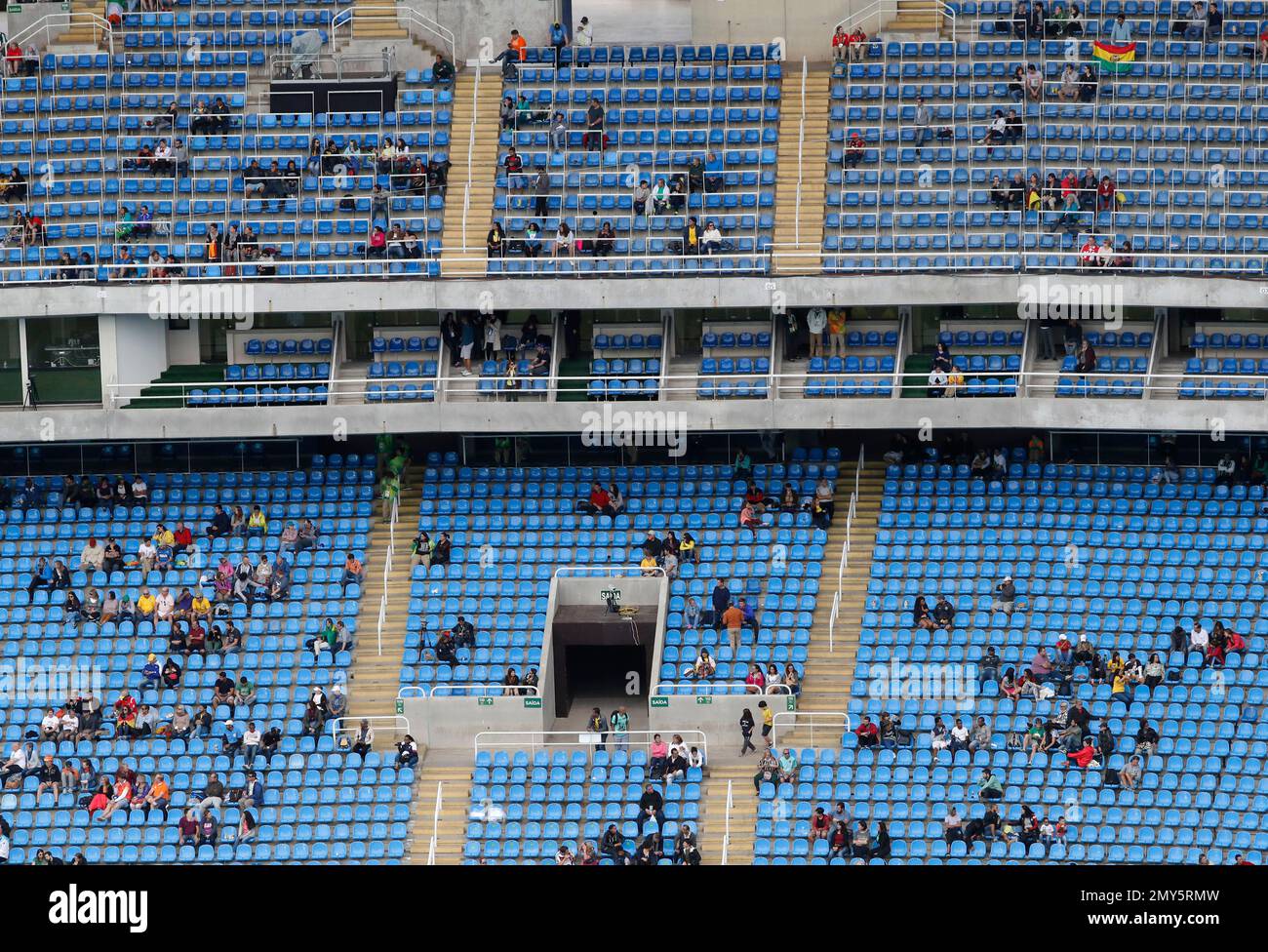Empty seats are seen in the Olympic stadium during the athletics ...