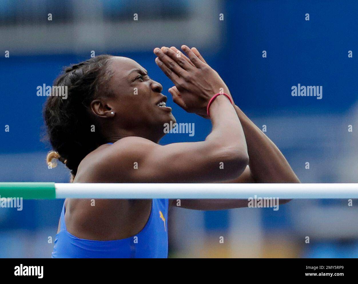 Barbados' Akela Jones competes in a heat of the women's heptathlon high ...