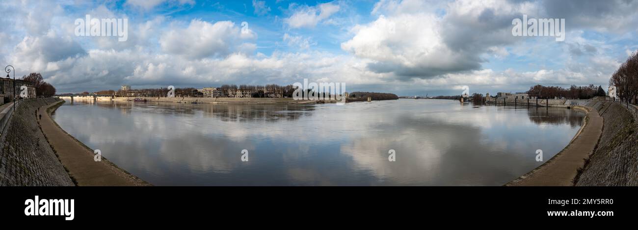 Extra large panoramic view of the River Rhone at Arles, France, 1 1 ...