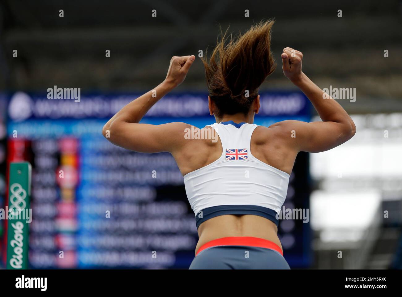 Britain's Jessica Ennis-Hill celebrates competes in a heat of the women ...