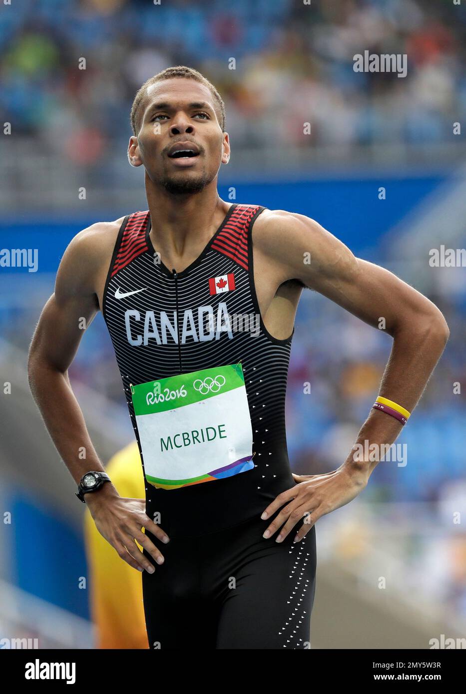 Canada's Brandon McBride celebrates winning a men's 800-meter heat ...