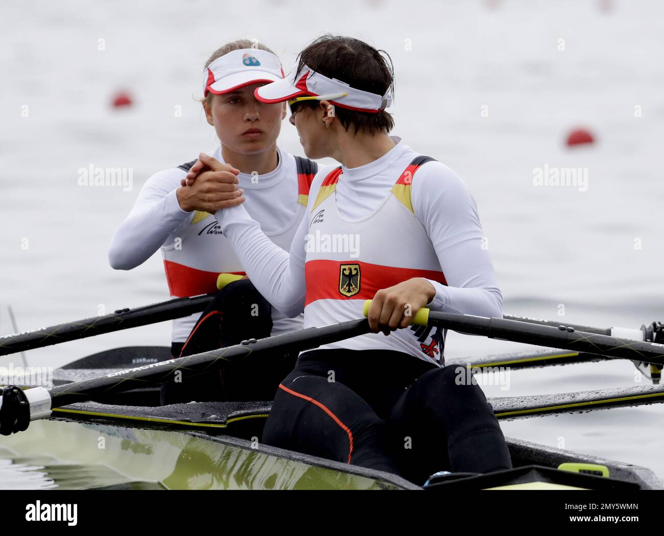 Ronja Sturm and Marie-Louise Drager, of Germany, celebrates after ...