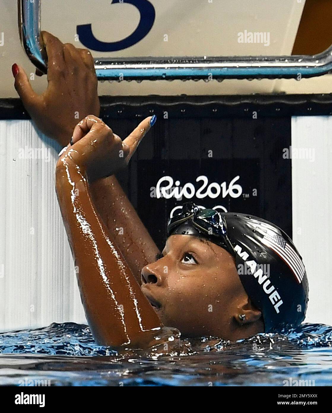United States' Simone Manuel celebrates after winning the gold medal in ...