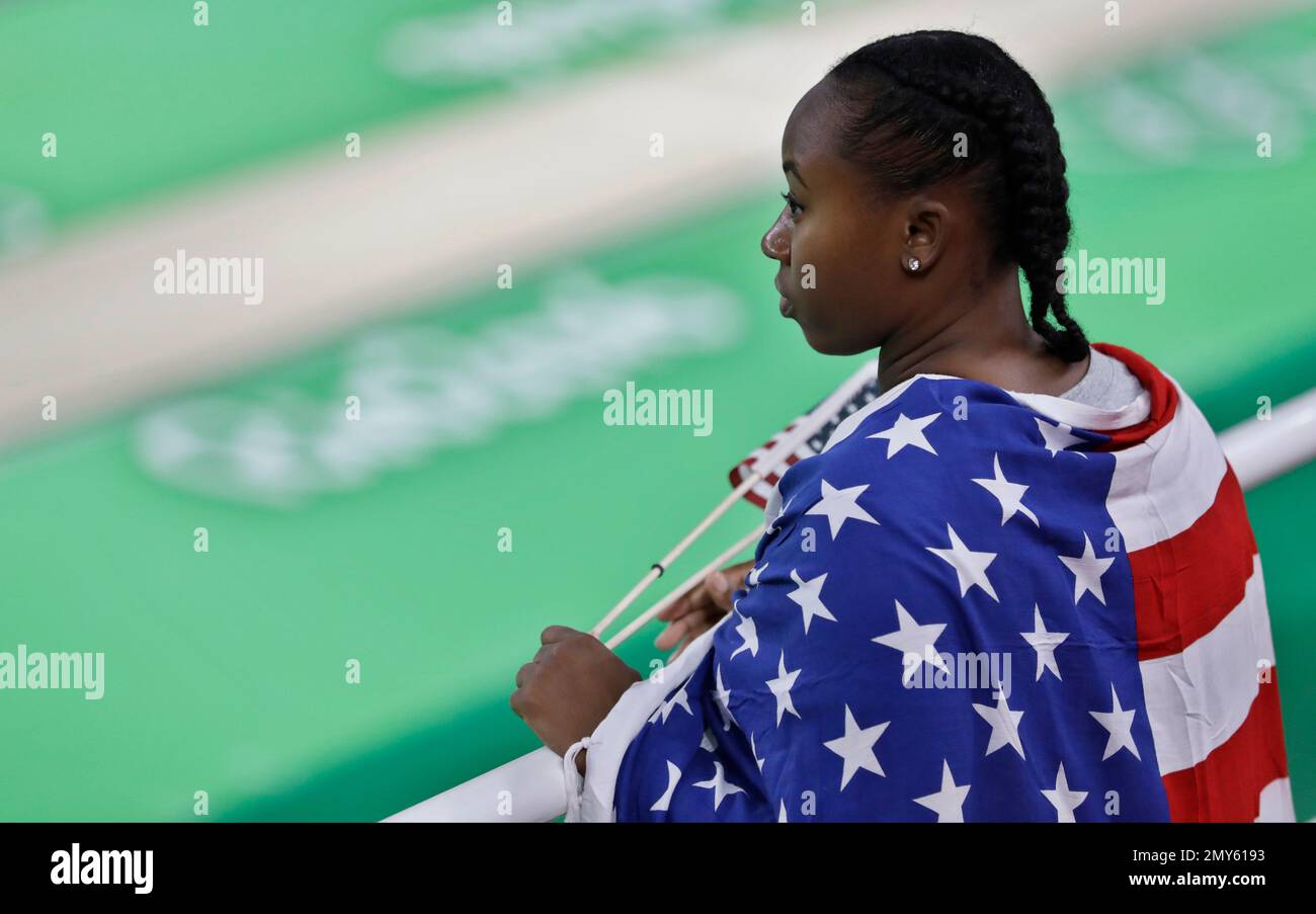 US fan Marquita Johnson watches the artistic gymnastics women's ...