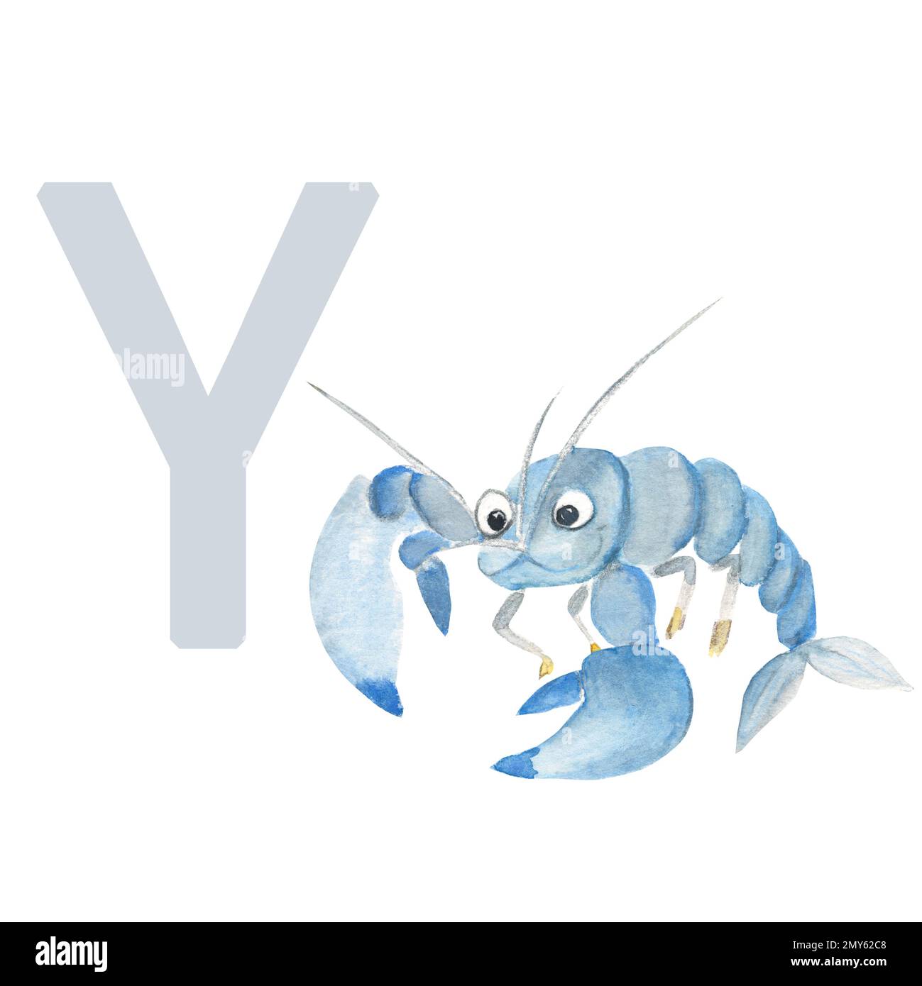 Letter Y, yabby, cute kids animal ABC alphabet. Watercolor illustration ...