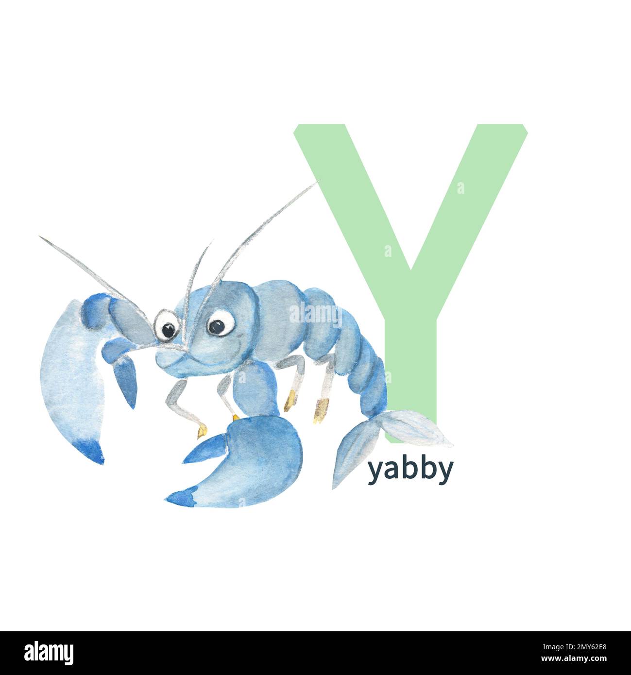 Letter Y, yabby, cute kids animal ABC alphabet. Watercolor illustration ...
